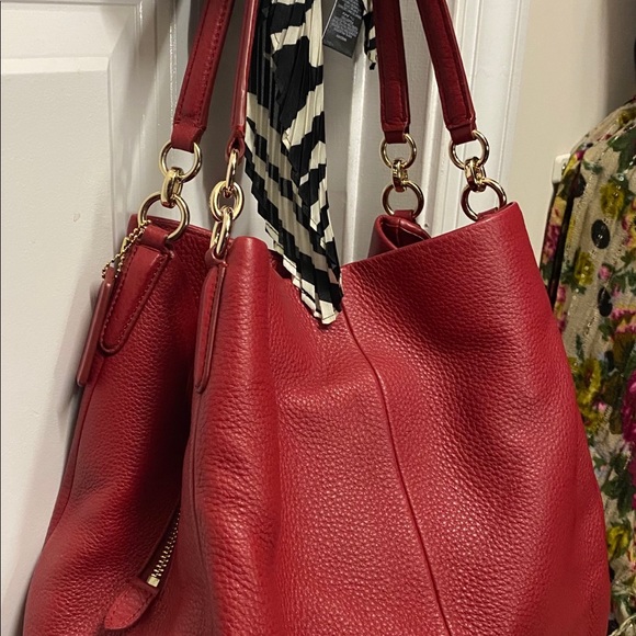 Coach | Bags | Coach Madison Phoebe Red Pebbled Leather Handbag | Poshmark